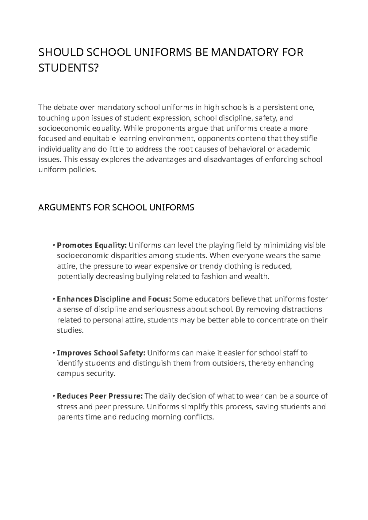 School Uniforms: The Mandatory Debate on Student Equality and ...