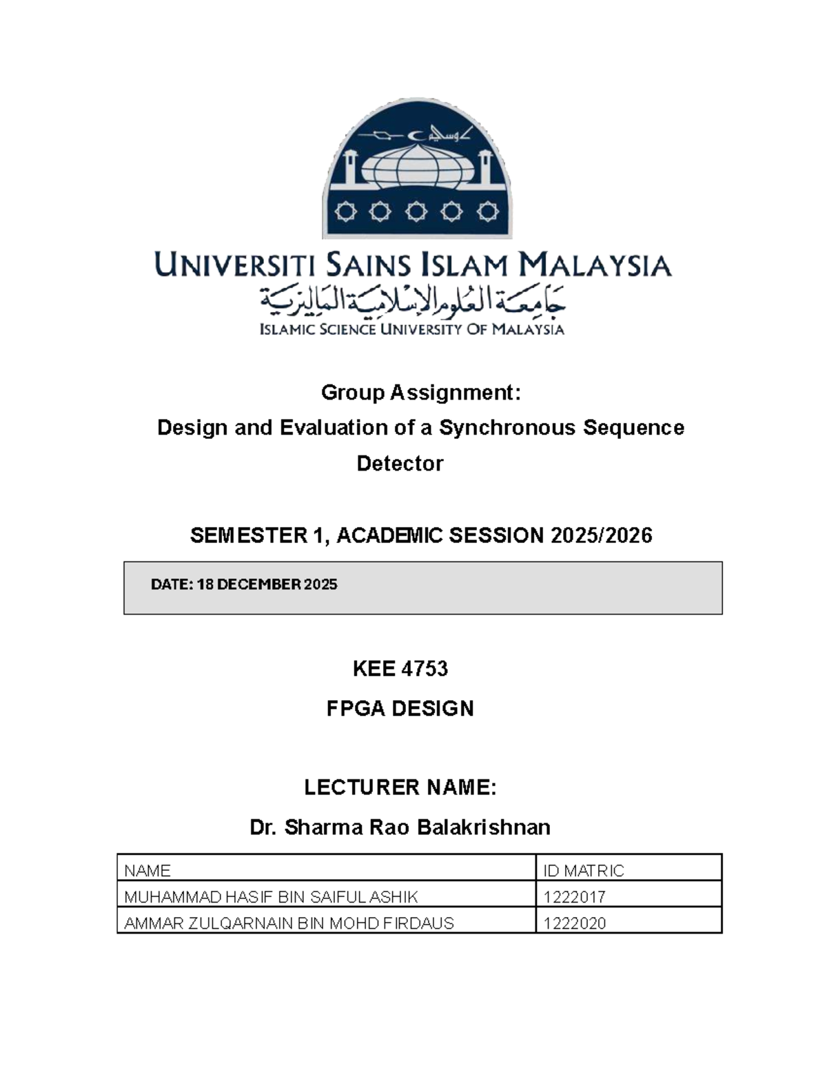 Group Assignment: Design & Evaluation of Synchronous Sequence Detector ...
