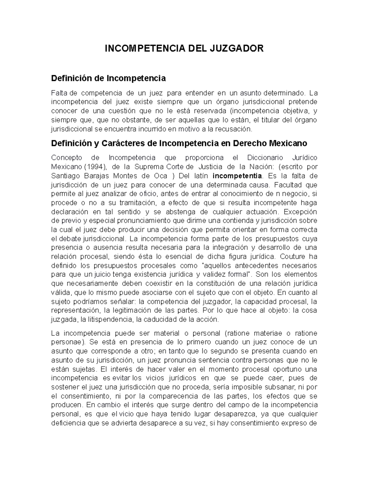 Incompetencia del Juzgador: Análisis y Caracteres en Derecho Mexicano ...