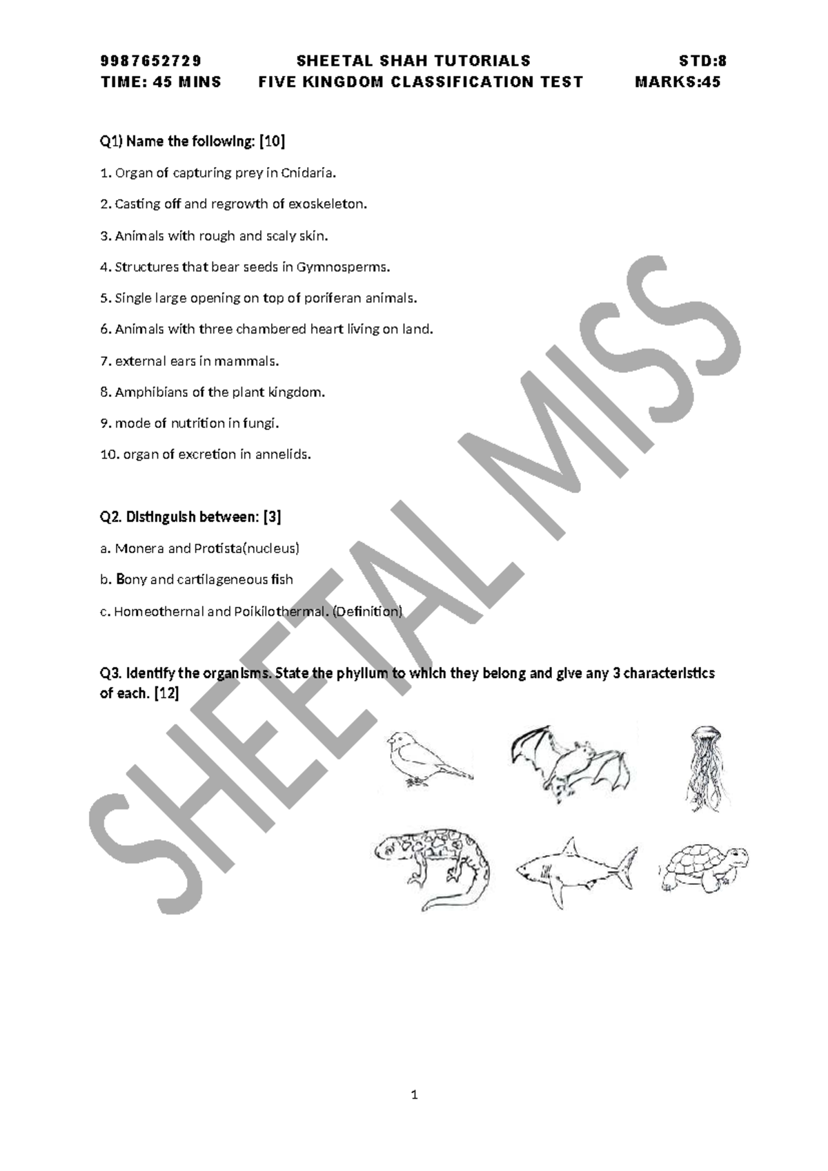 Five kingdom classification - 9987652729 SHEETAL SHAH TUTORIALS STD: TIME: 45 MINS FIVE KINGDOM ...