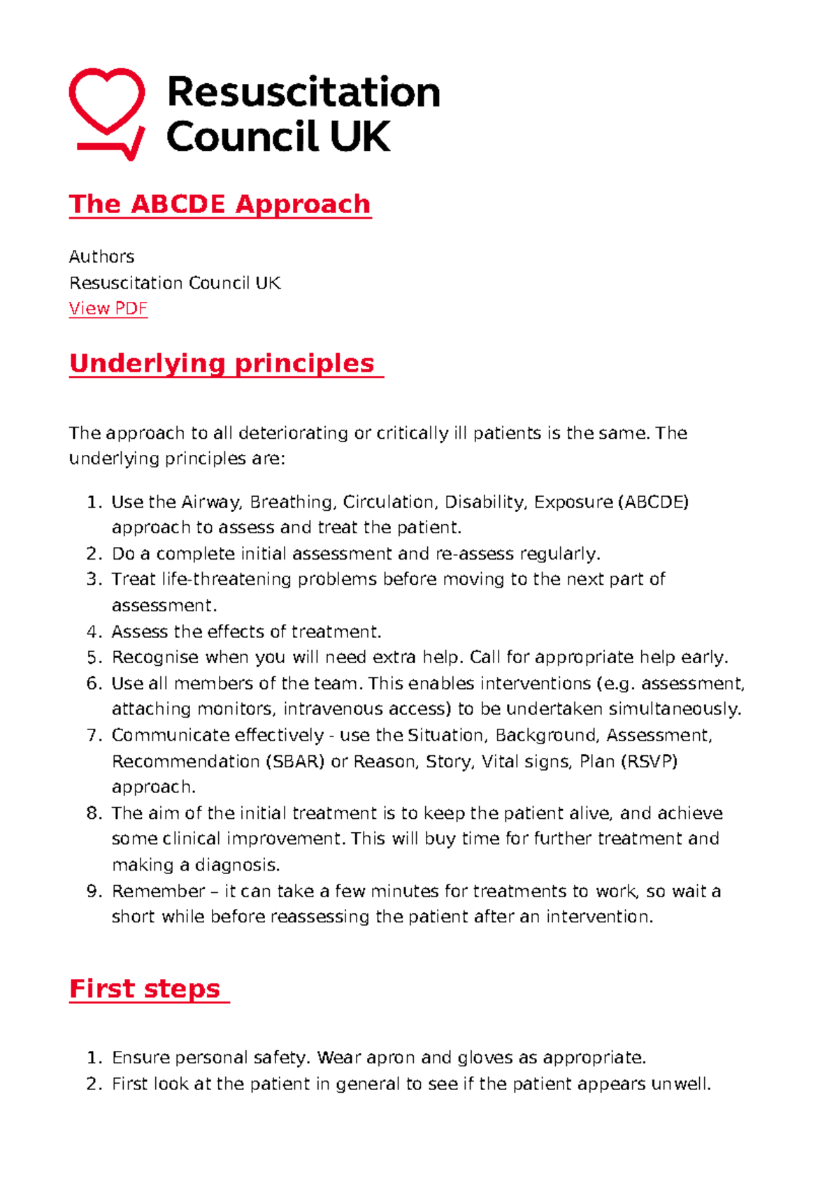The Abcde Approach - The ABCDE Approach Authors Resuscitation Council UK View PDF Underlying ...