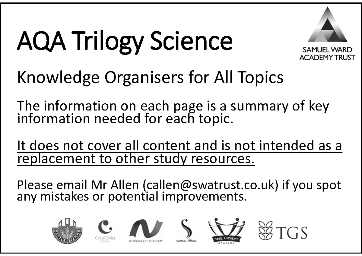 AQA Trilogy Science Knowledge Organisers: Key Concepts & Revision Notes ...