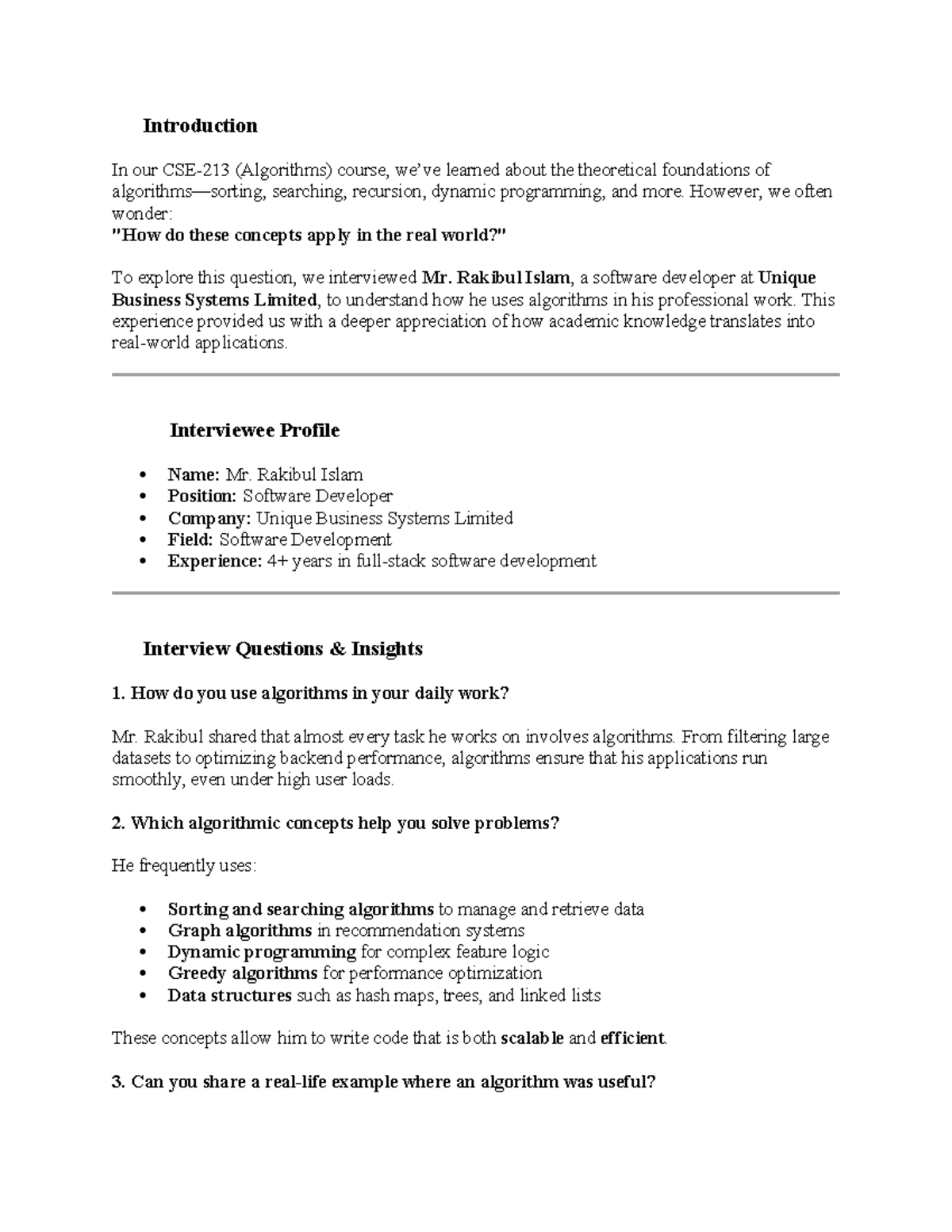 Algorithms in Practice: Insights from a Software Developer (CS101 ...