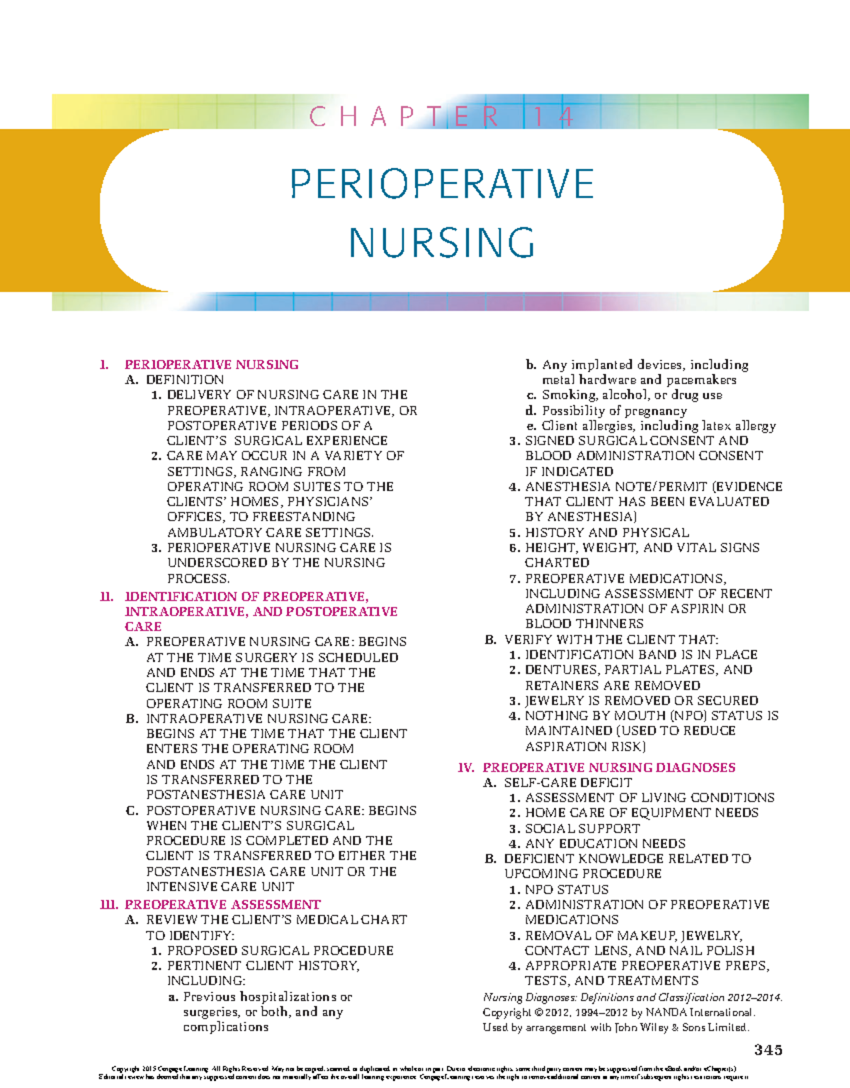 Periop Delmar - 345 I. PERIOPERATIVE NURSING A. DEFINITION 1. DELIVERY ...