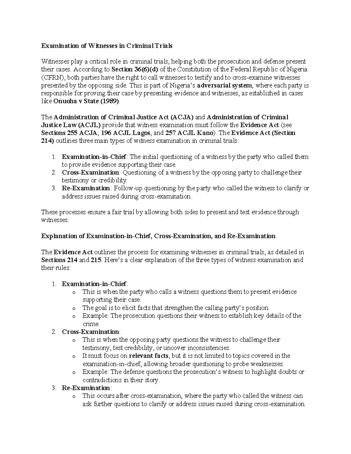 Criminal Litigation Trial: Examination of Witnesses and Their Roles ...