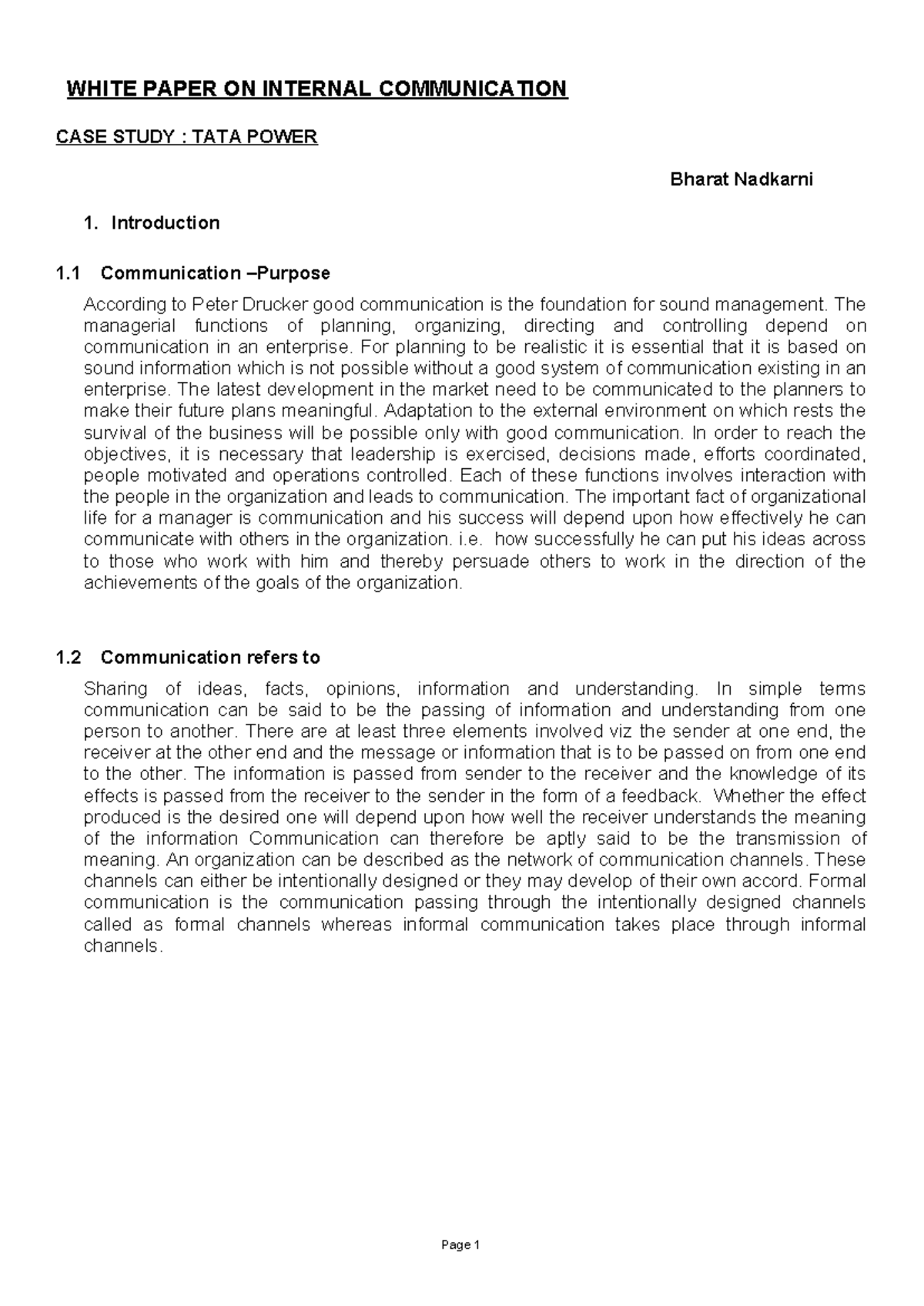 TATA POWER: White Paper on Internal Communication Case Study - Studocu