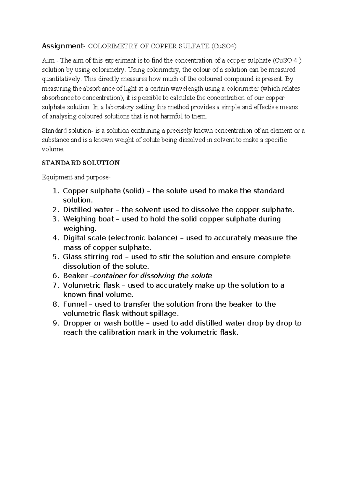 Colorimetry of Copper Sulfate (CuSO4) - Practical Experiment Notes ...