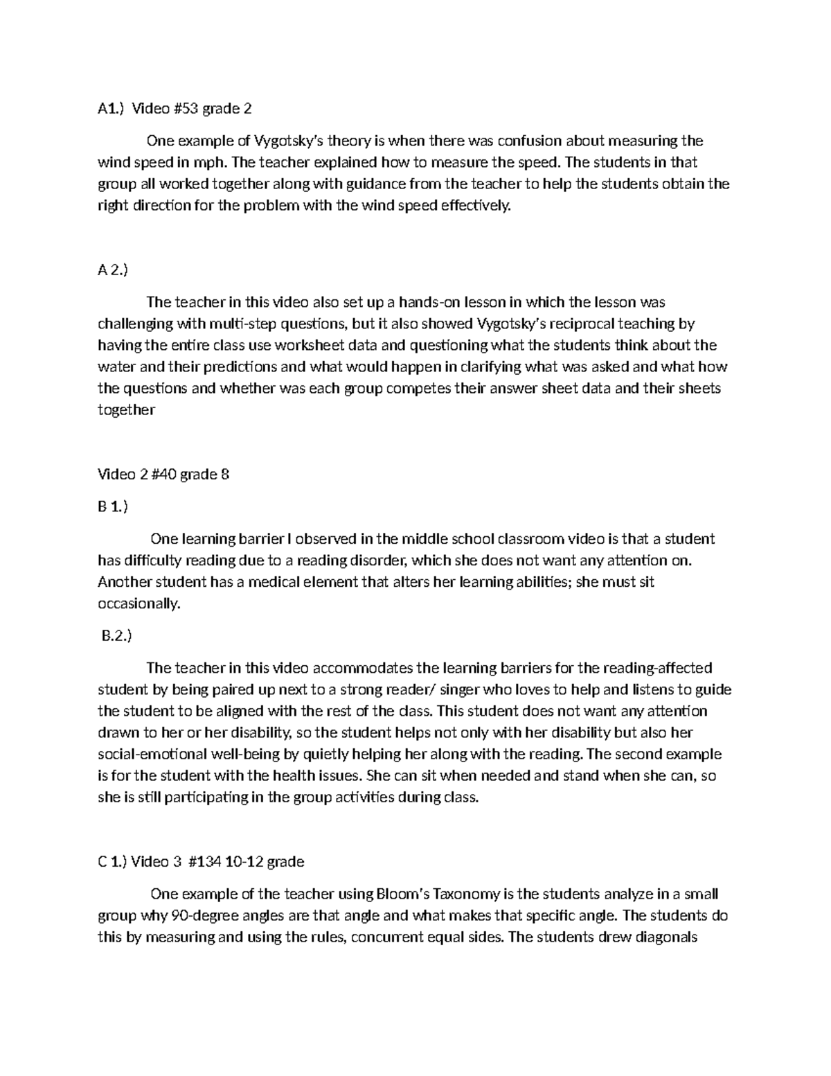 PSY TASK 1 - passed assessment first try - A1.) Video #53 grade 2 One ...