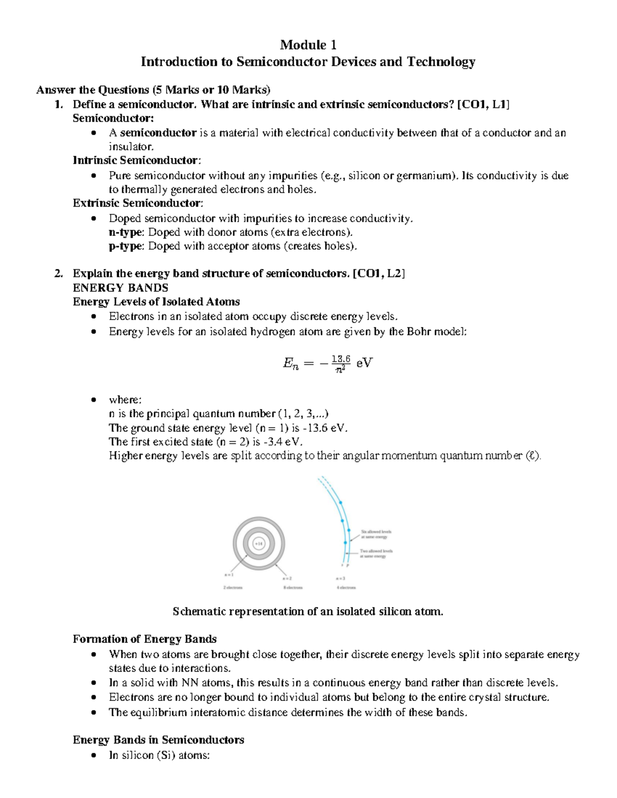 Module 1 Semiconductor Devices & Technology QB Answers - Studocu