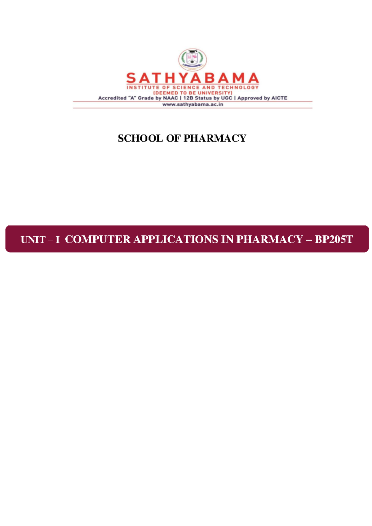 BP205T - PHARMACY PRACTICE-III: Computer Applications Overview - Studocu