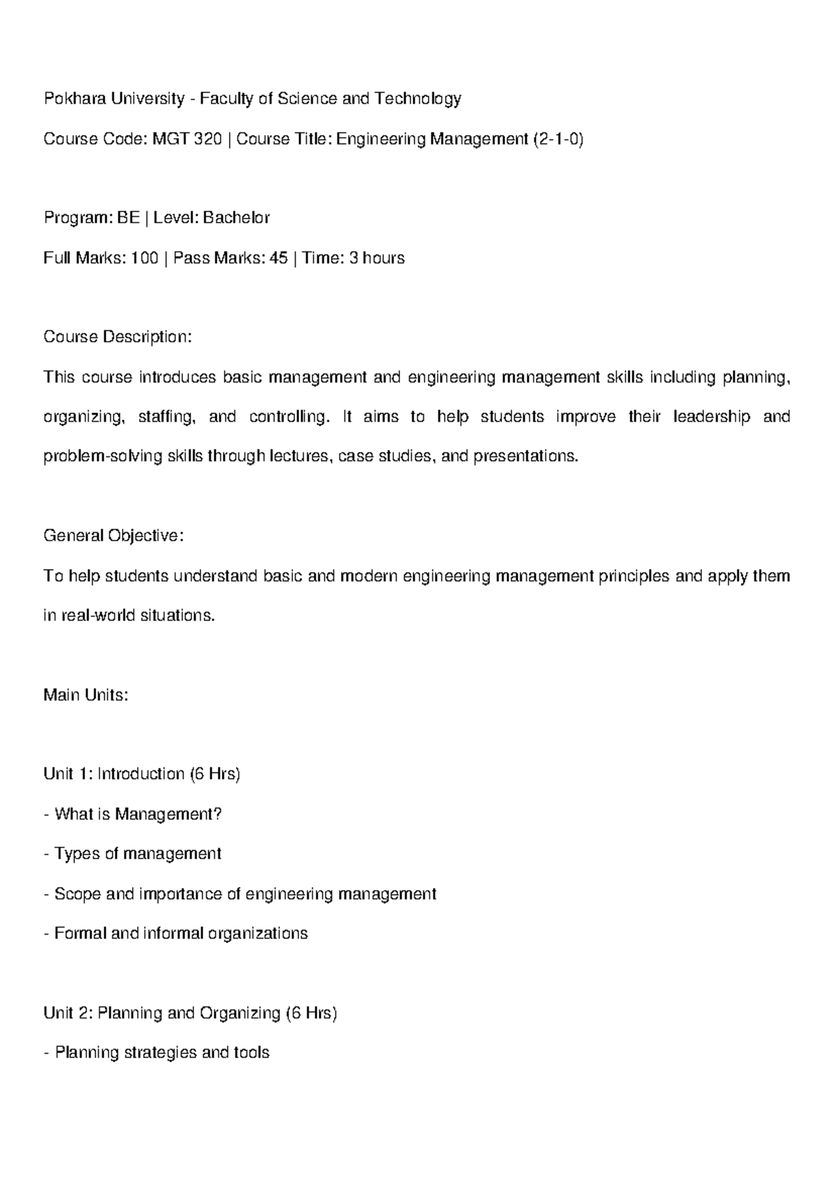 MGT 320 Engineering Management Course Summary and Key Concepts - Studocu