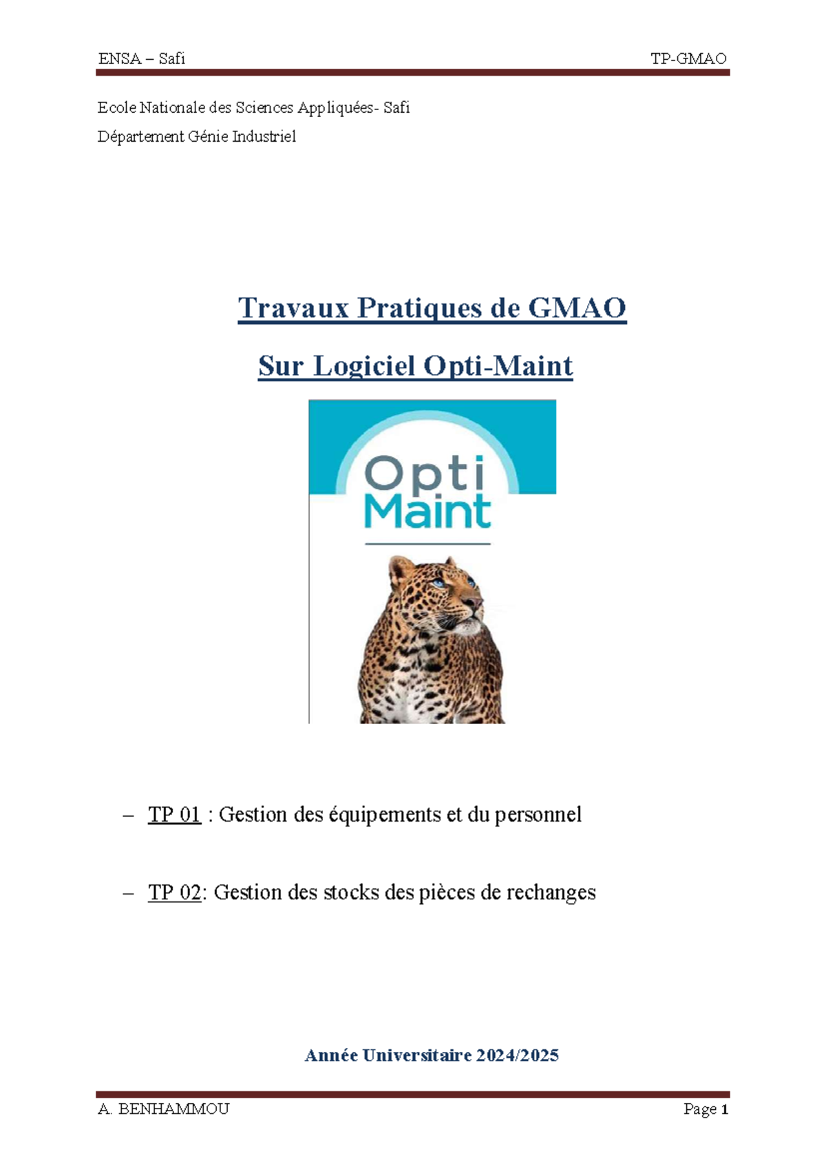 TP 1-2 GMAO : Gestion des Équipements et des Stocks - Optimaint 2024 ...