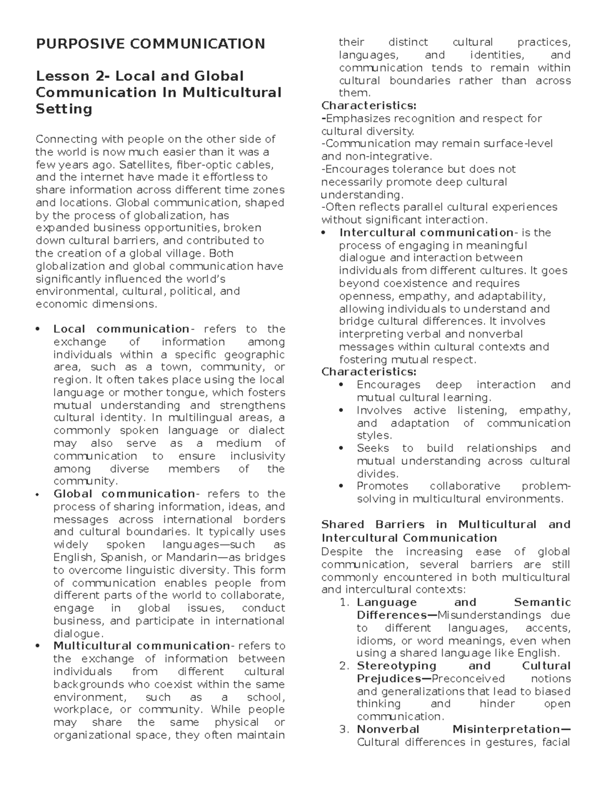 PURPOSIVE COMMUNICATION Reviewer Prelim: Local & Global Contexts - Studocu