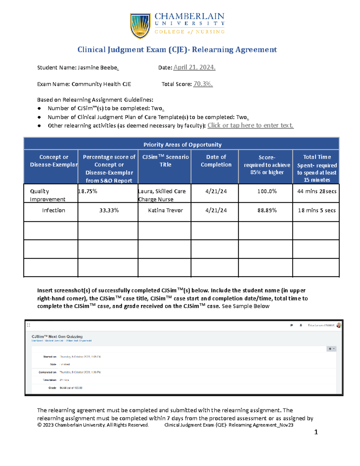 CJE Relearning Agreement for Community Health - Jasmine Beebe - Studocu
