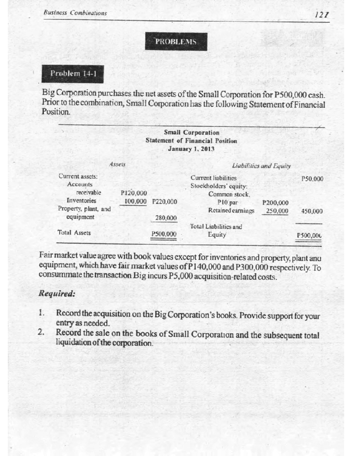 Business Combinations 121 PROBLEMS: Net Asset Acquisitions Analysis - Studocu