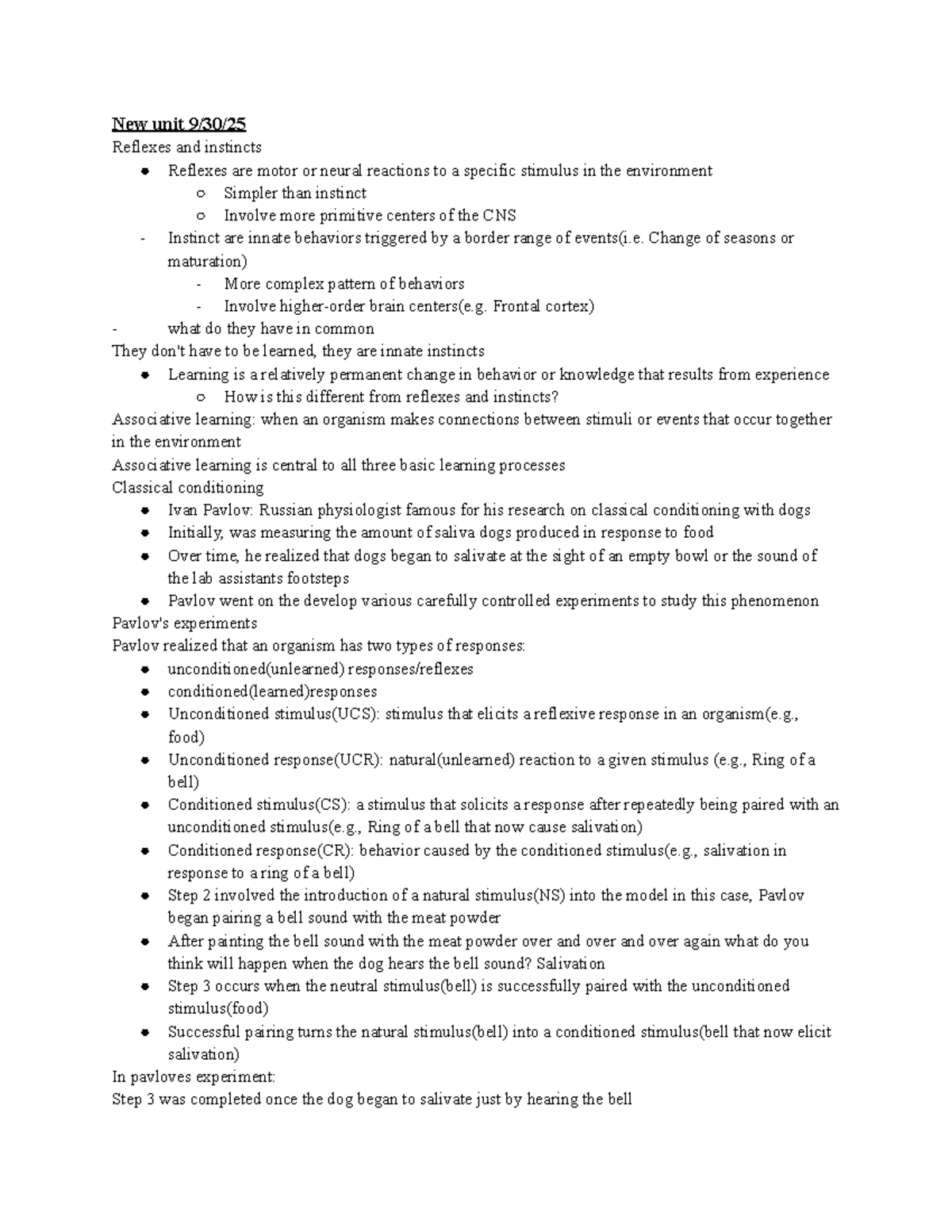 Exam 3 Study Guide: Reflexes, Instincts, and Learning Theories - Studocu