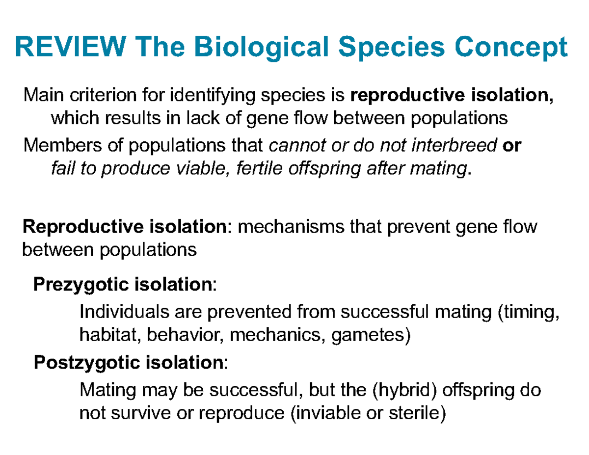Biological Species Concept & Speciation Mechanisms Review Notes - Studocu
