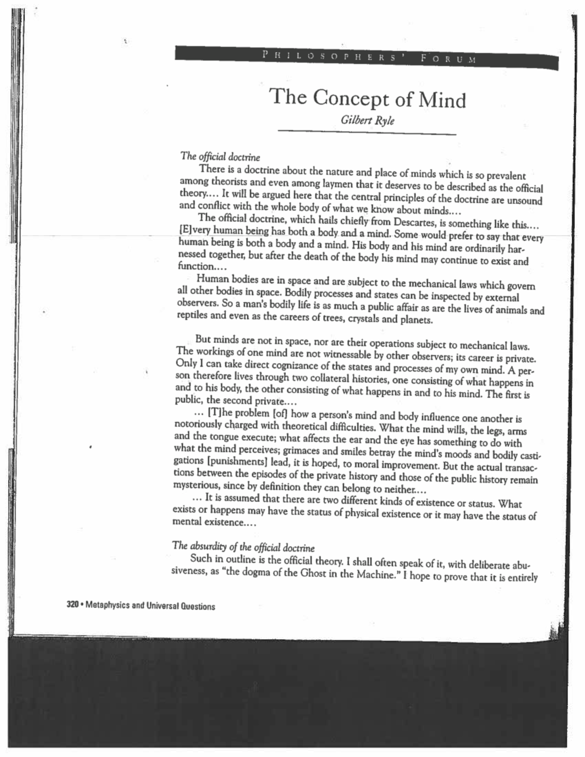 PHIL 101: Gilbert Ryle's Critique of the Ghost in the Machine - Studocu