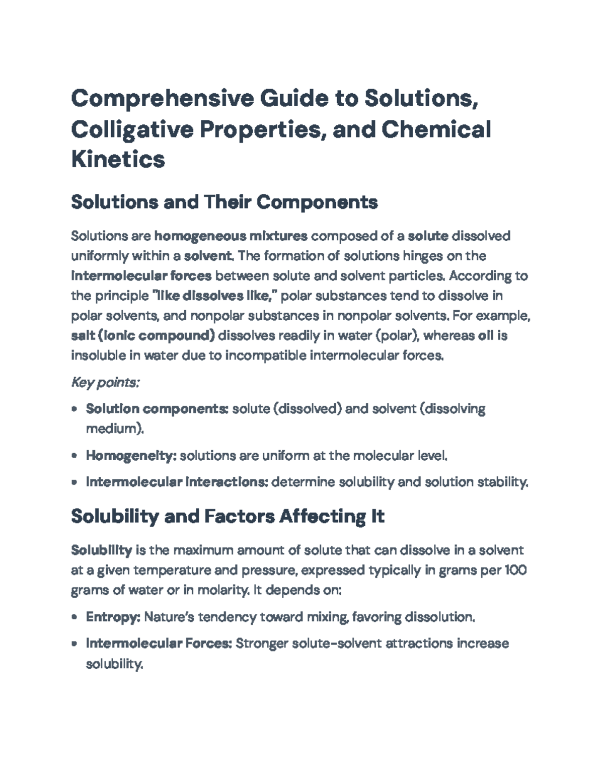 Comprehensive Overview of Solutions, Colligative Properties, and ...