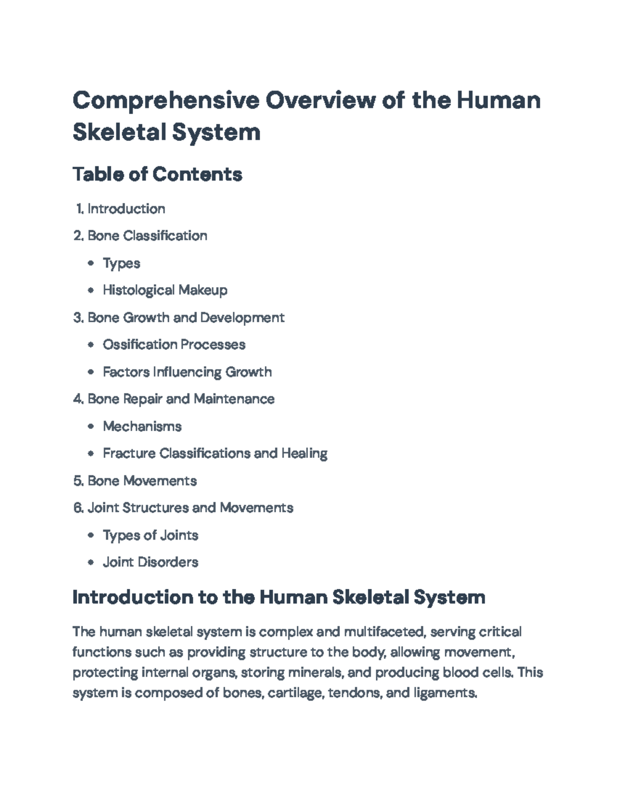Comprehensive Overview of the Human Skeletal System (BIO101 ...