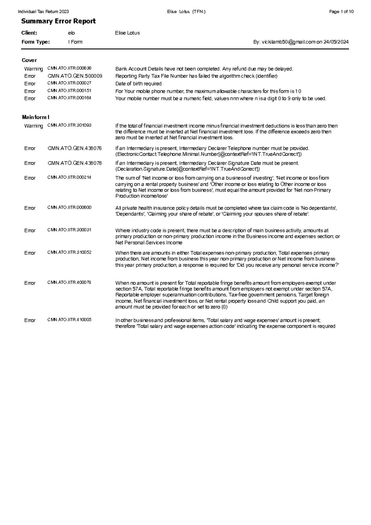 Elo - 2023 I Form Summary Error Report and Tax Return Worksheets - Studocu