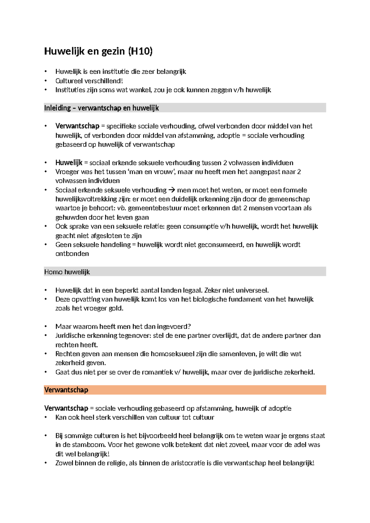 Huwelijk en gezin: Sociologische Notities bij PP (H10) - Studocu