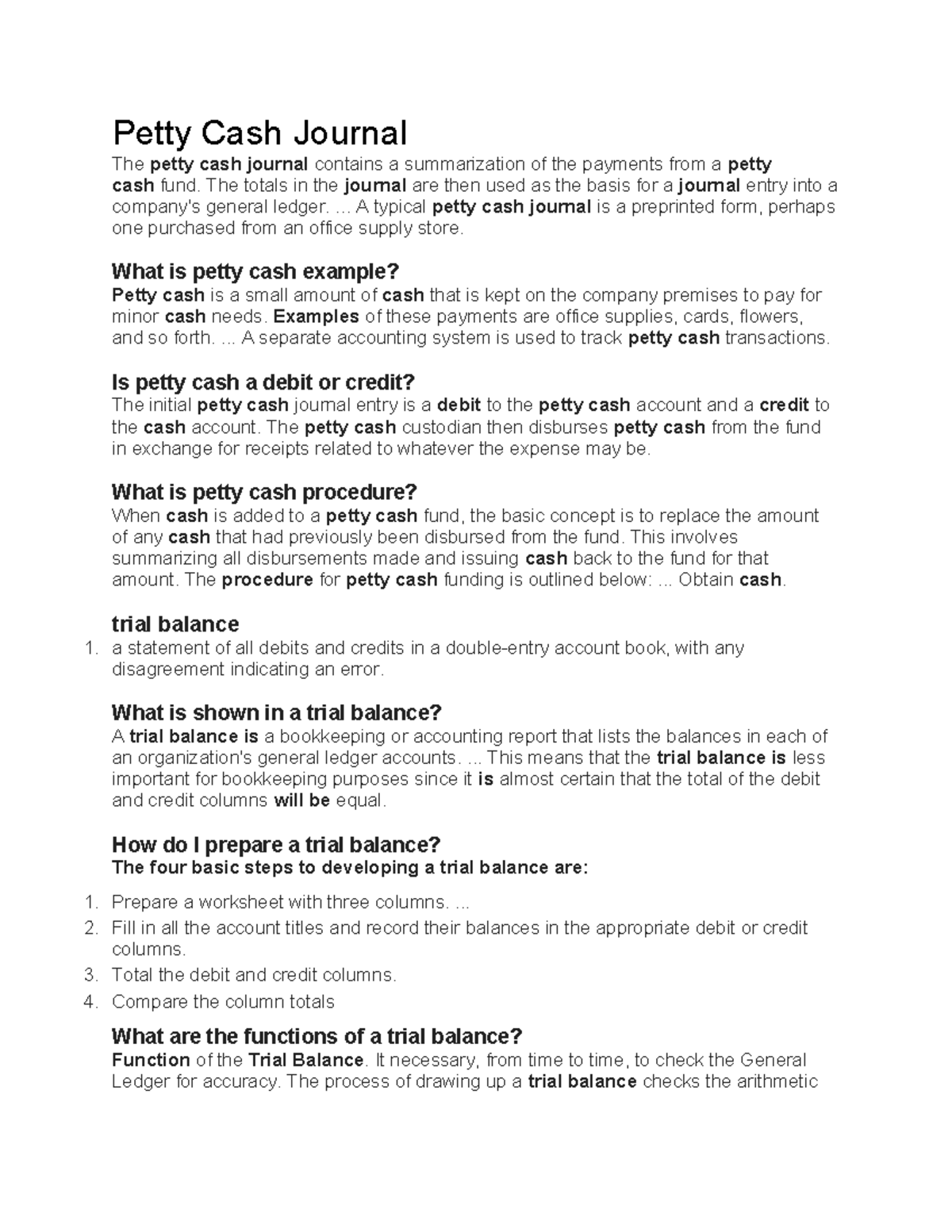 Notes on Petty Cash Journal: Understanding Procedures & Trial Balance ...
