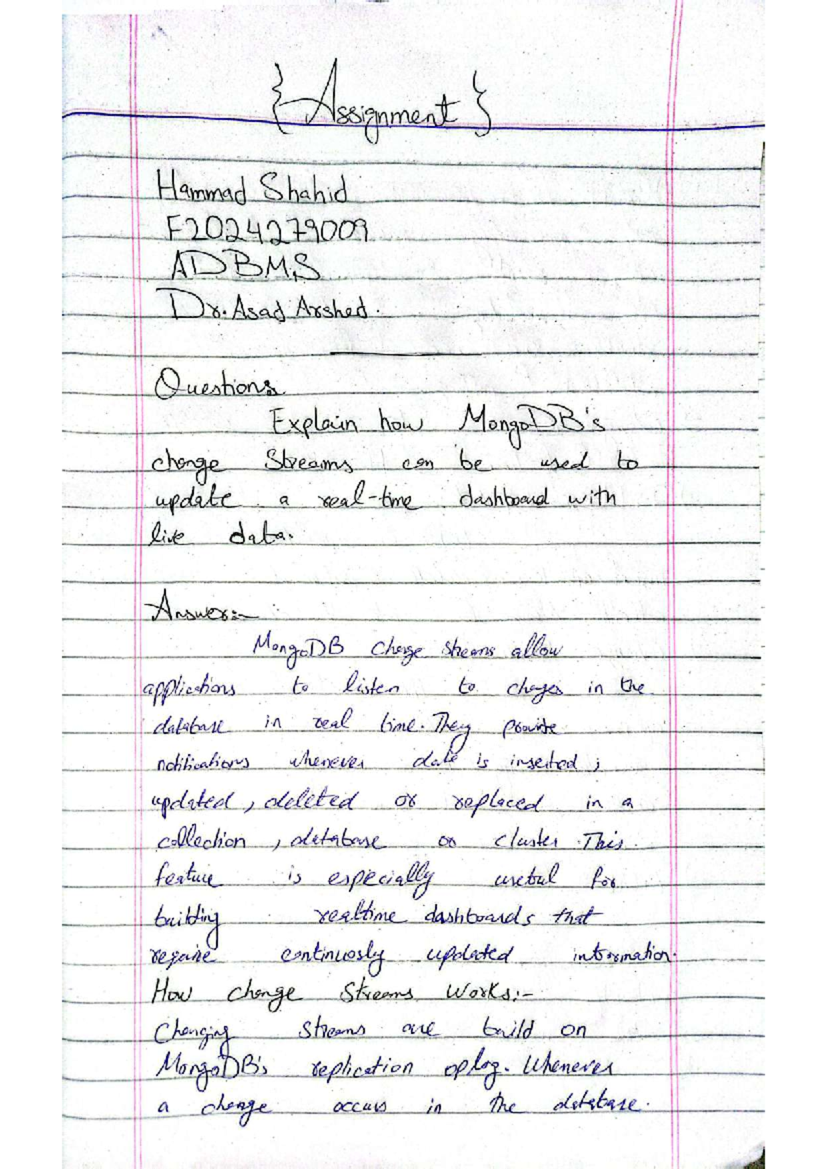 A-6 ADBMS: Using Change Streams for Real-Time Dashboard Updates - Studocu