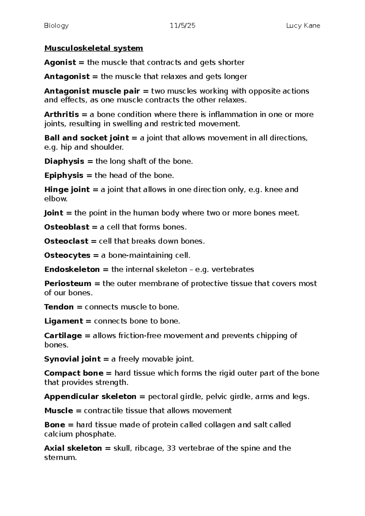 Biology 101: Musculoskeletal System Overview and Key Concepts - Studocu