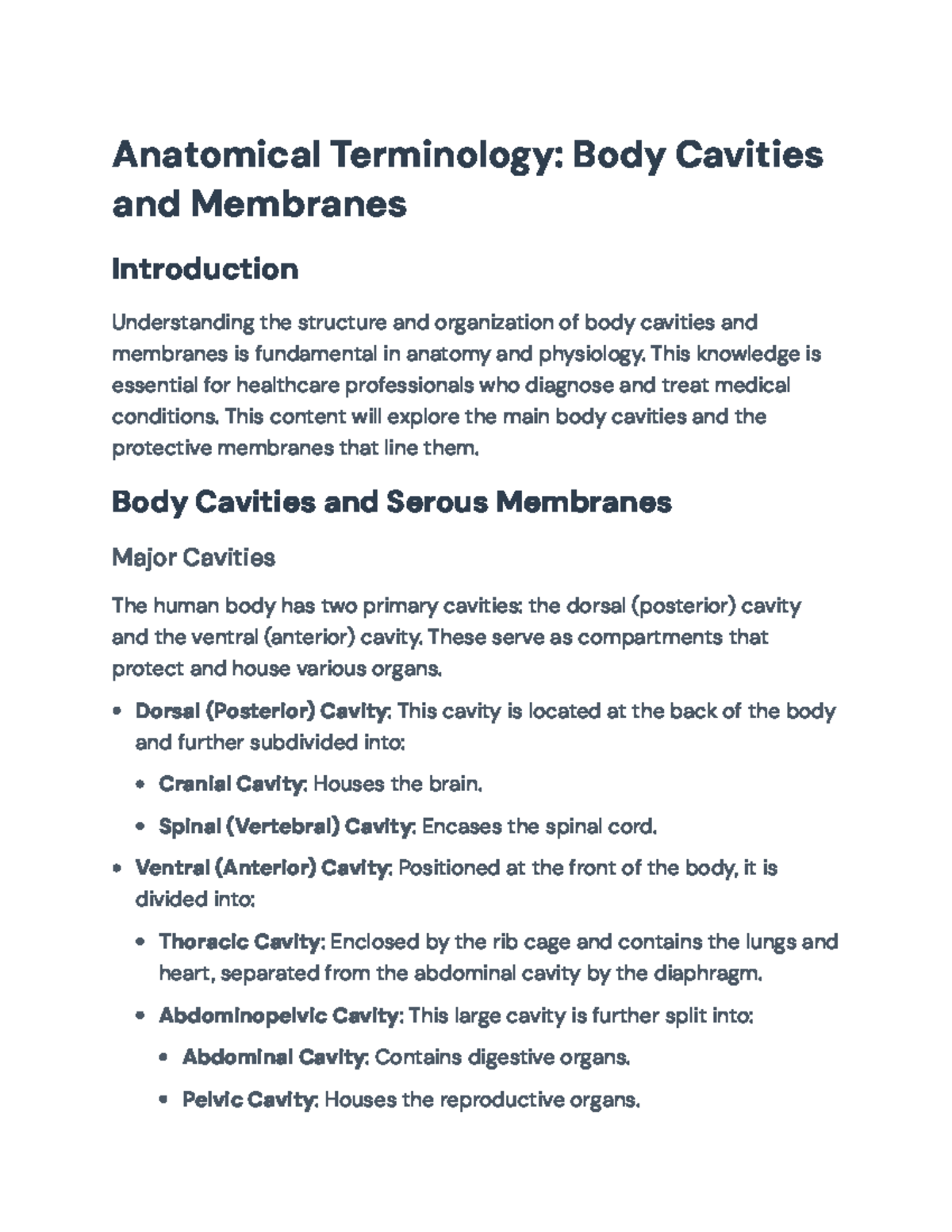 Anatomical Terminology: Body Cavities & Membranes Overview (ANAT 101 ...