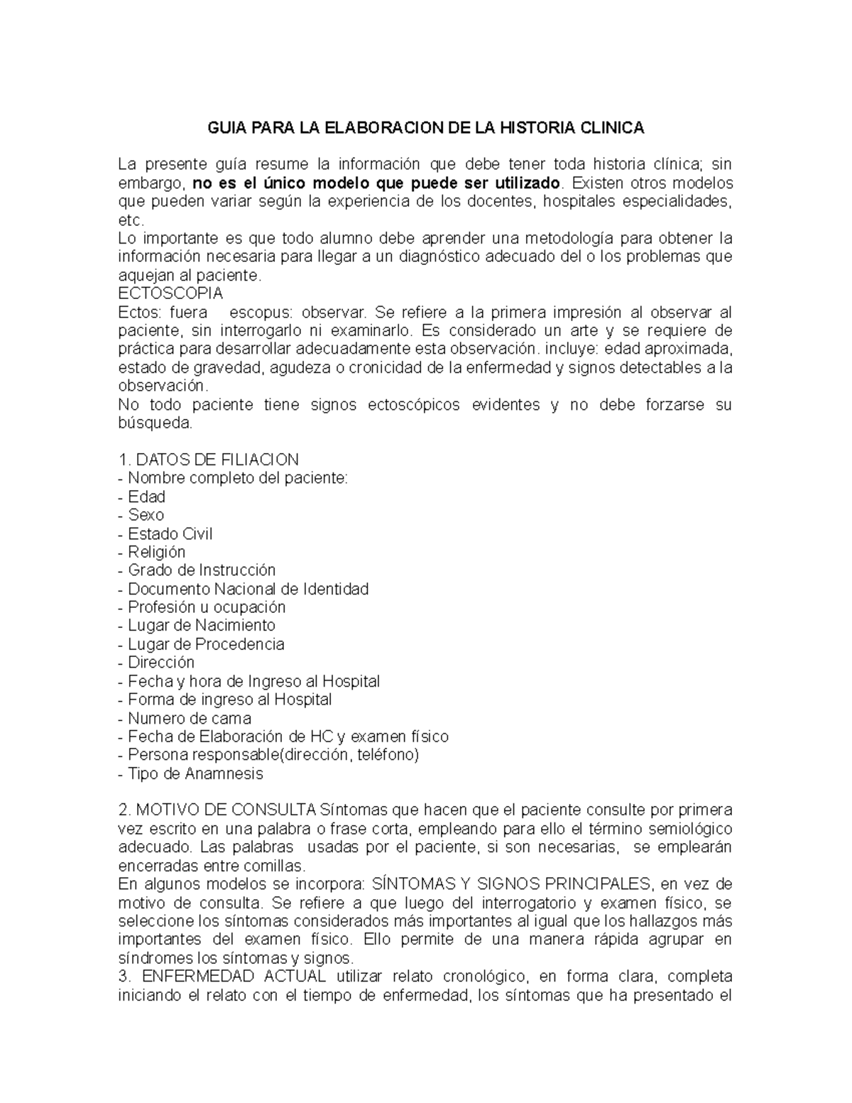 GUIA PARA LA Elaboracion DE LA Historia Clinica - GUIA PARA LA ...