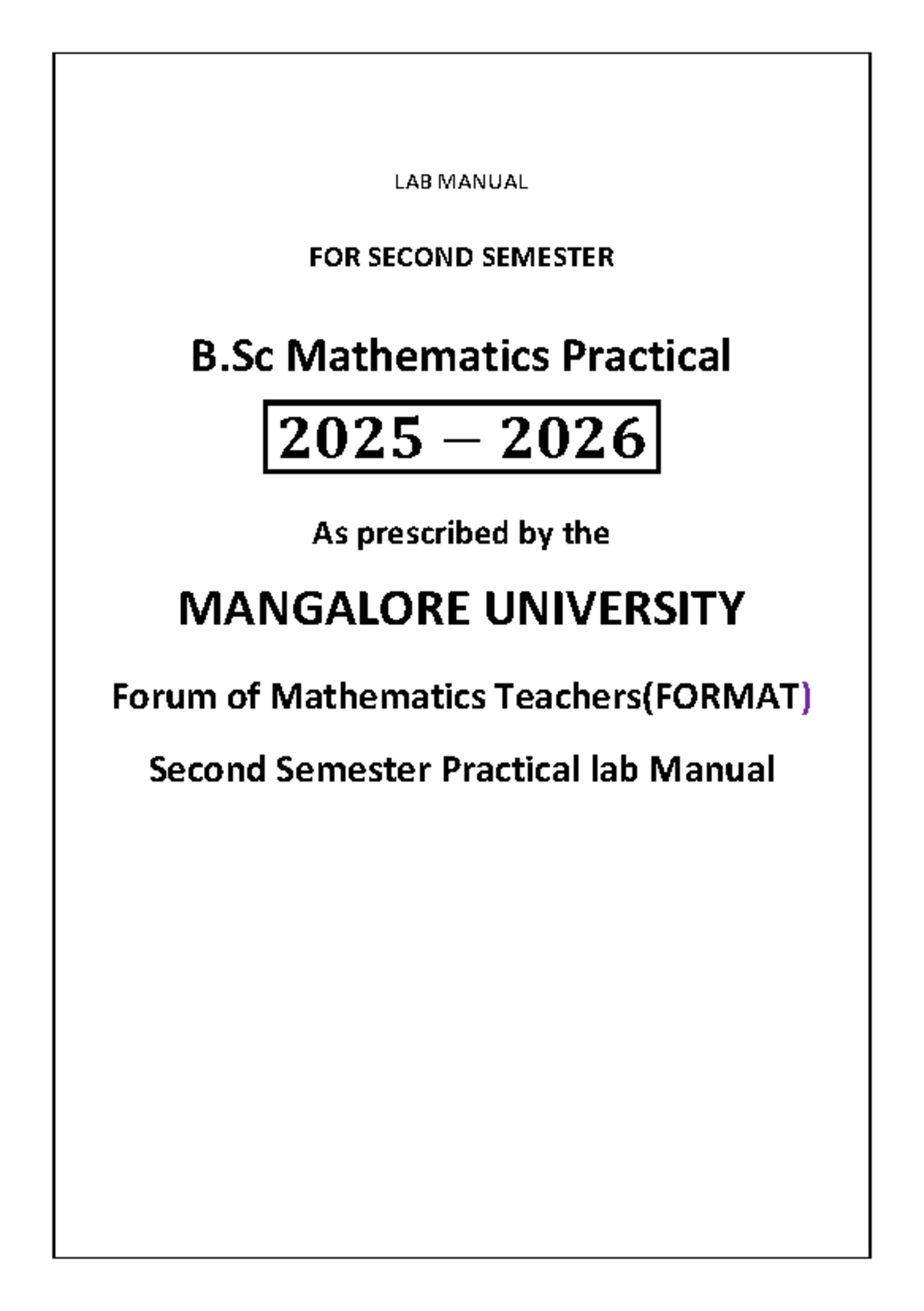 computer science - LAB MANUAL FOR SECOND SEMESTER B Mathematics ...