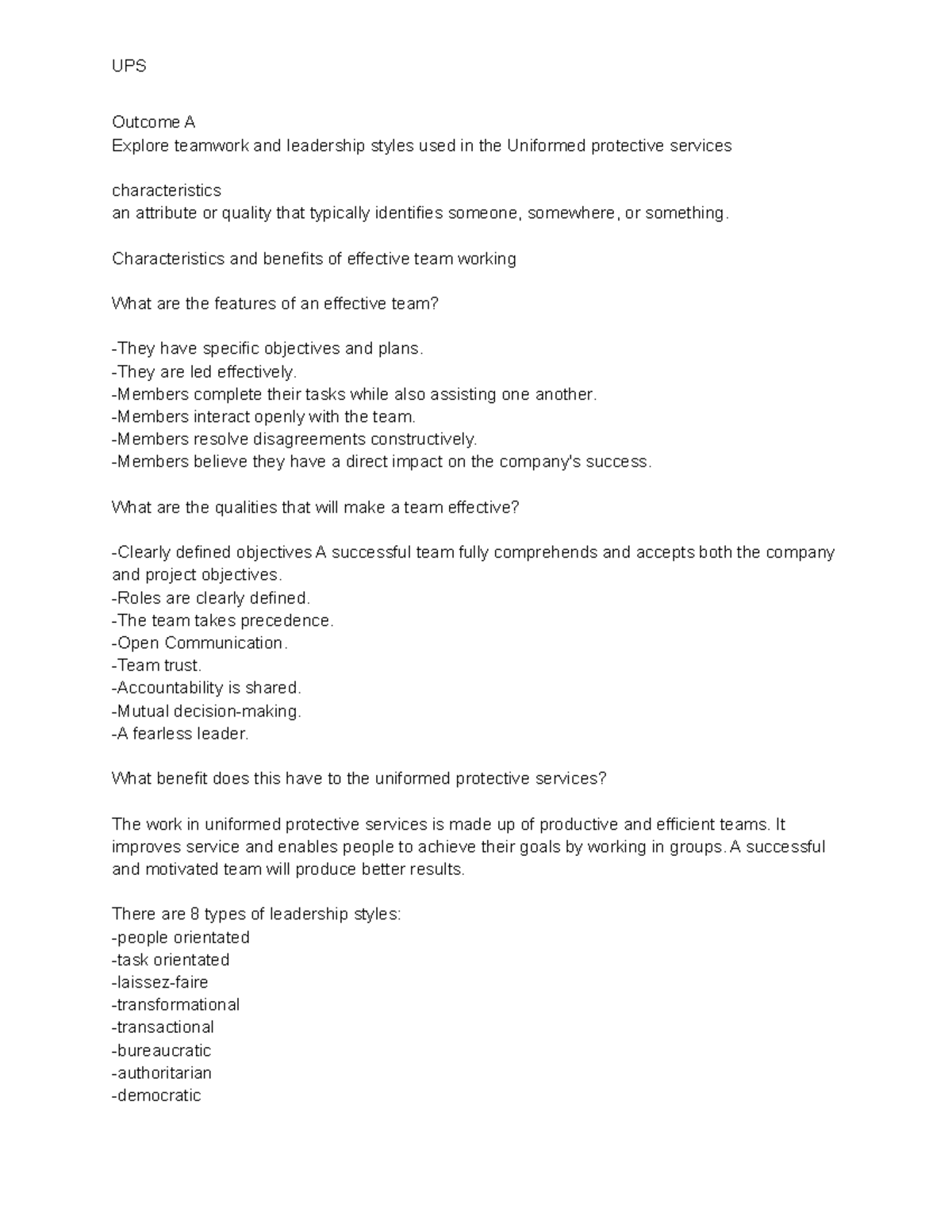 UPS Teamwork & Leadership Styles: Police Powers Overview - Studocu