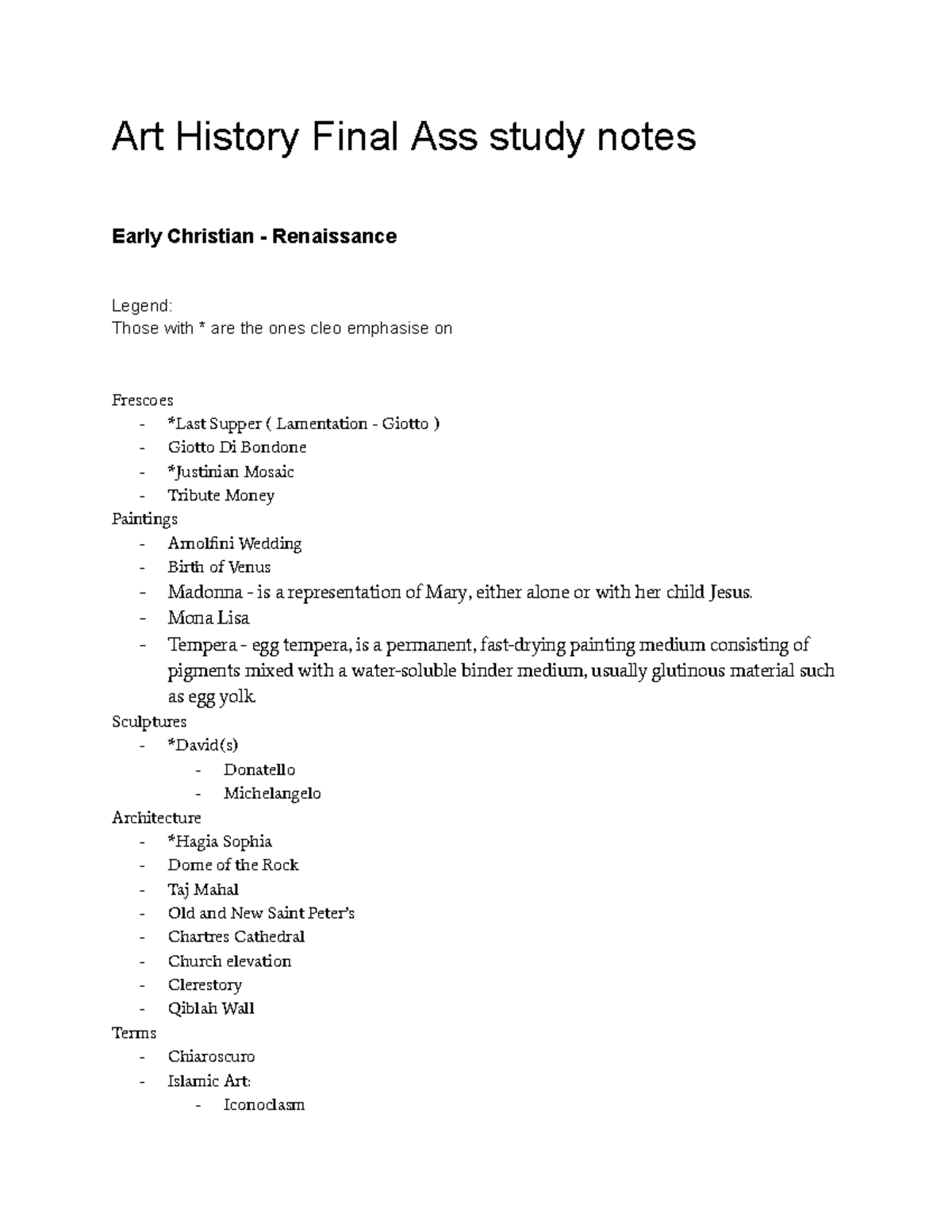 Art History 101: Final Exam Study Notes on Early Christian to ...