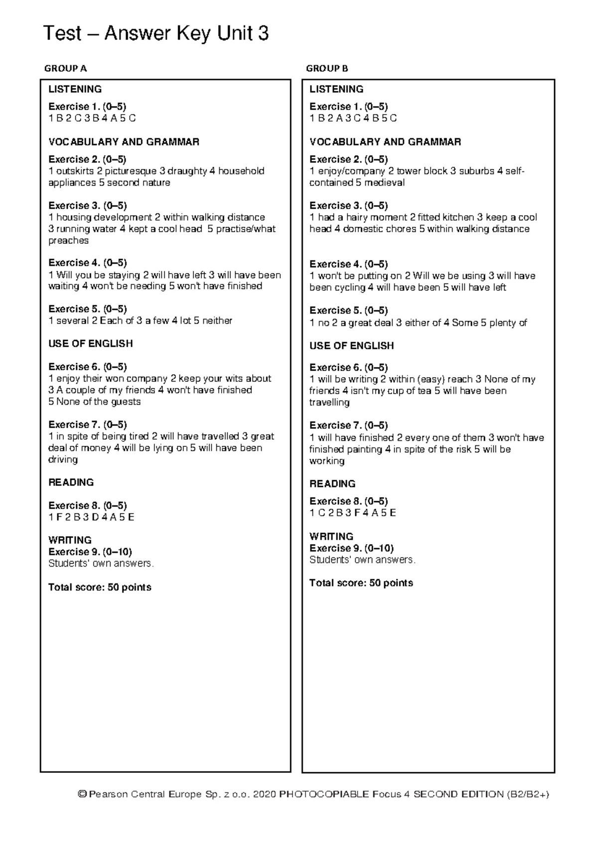 EC A2 Unit 7 Test Answer Key & Scripts for English Class - Studocu
