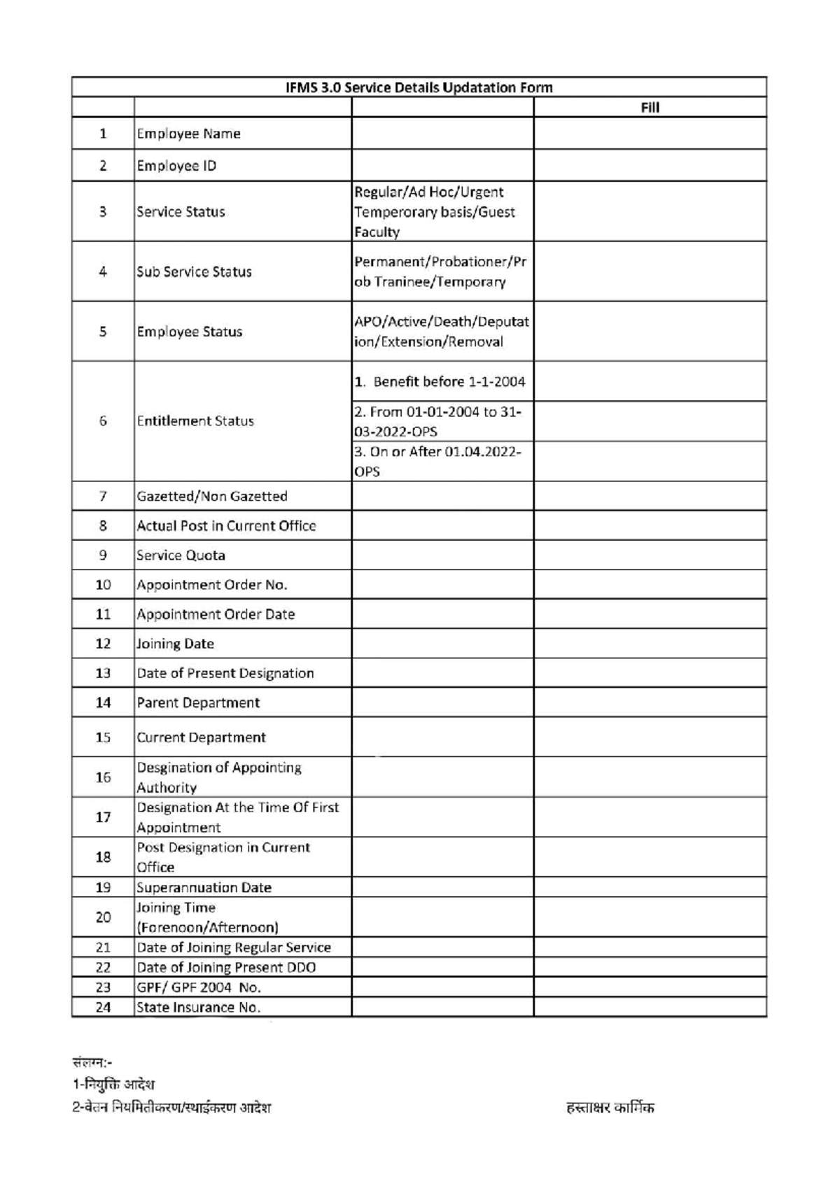 IFMS 3.0 Employee Service Updation Form Details - Studocu
