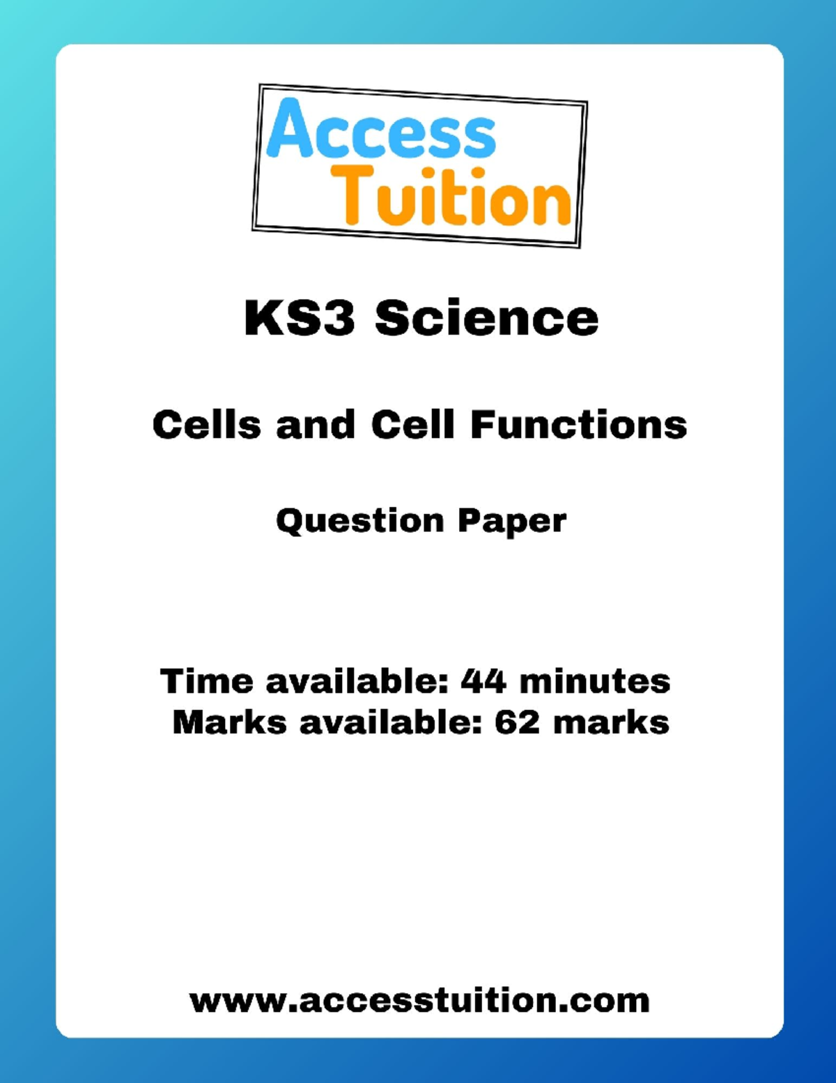 KS3 Cells and Cell Functions Question Paper - Studocu