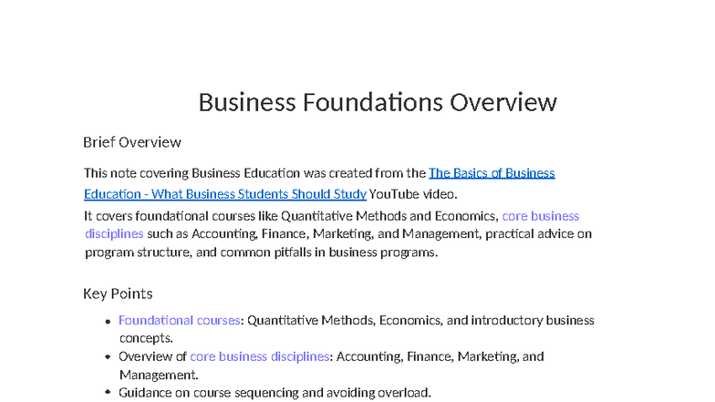 Business Foundations Overview: Key Courses & Tips for Success - Studocu