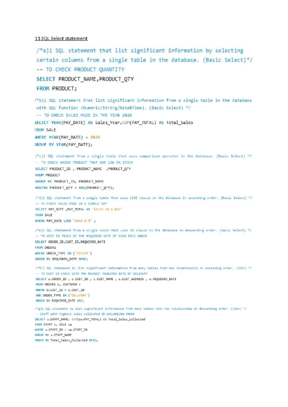 13 SQL Select Statements for Database Queries and Analysis - Studocu
