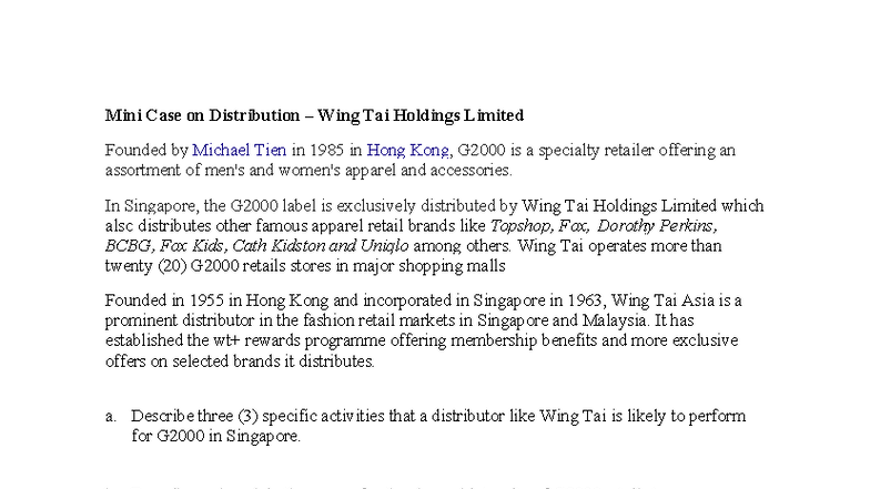 Mini Case for Distribution for Week 9 Participation - Mini Case on ...