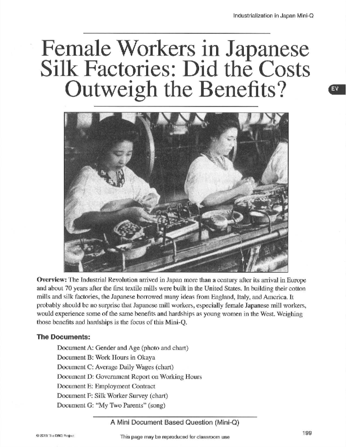 DBQ: Industrialization in Japan - Female Workers in Silk Factories ...