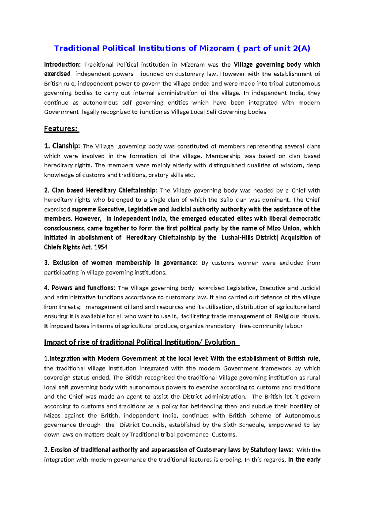 Traditional Political Institutions in Mizoram: A Historical Overview ...