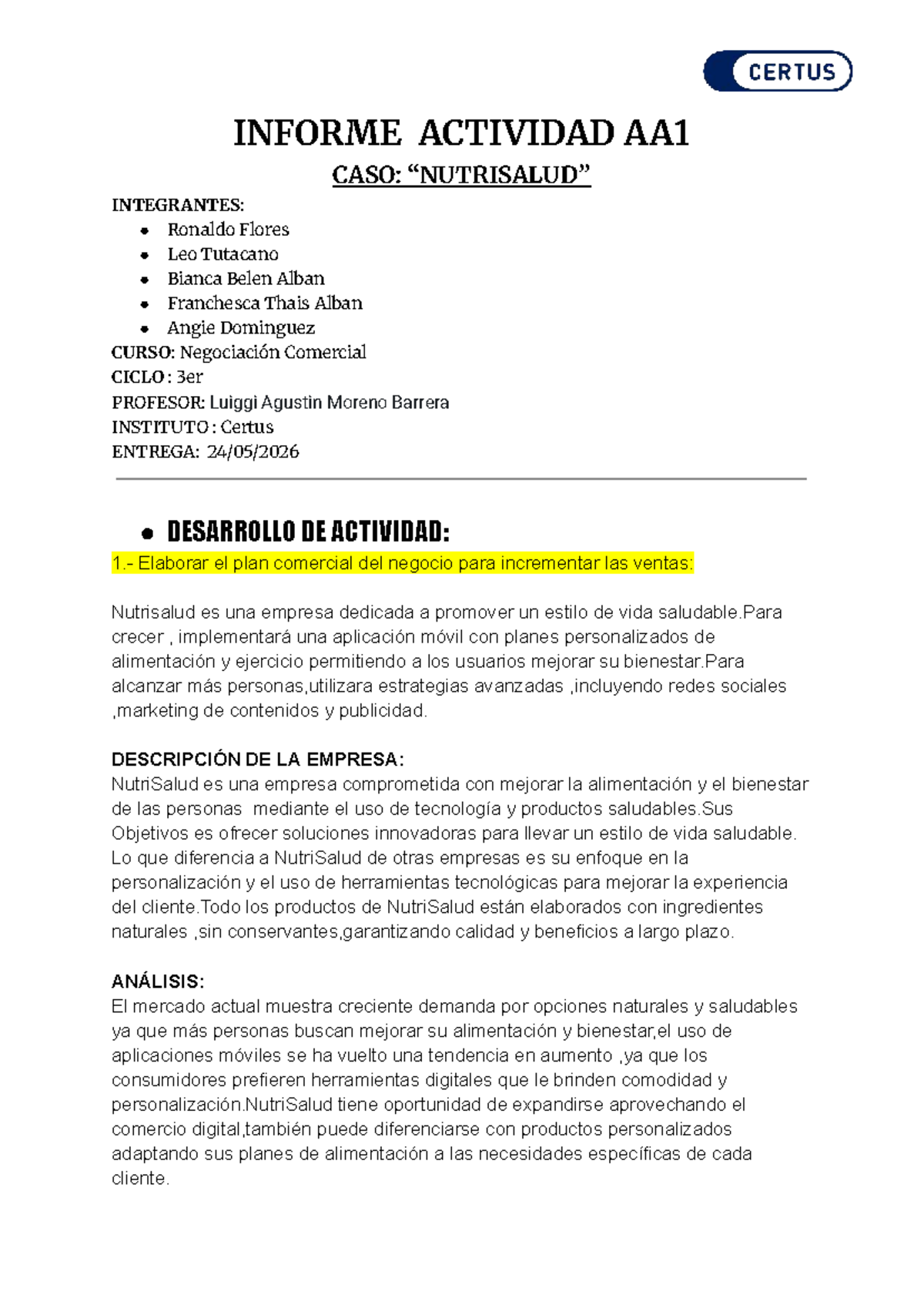 Plan Comercial para NutriSalud - Negociación Comercial AA1 - Studocu