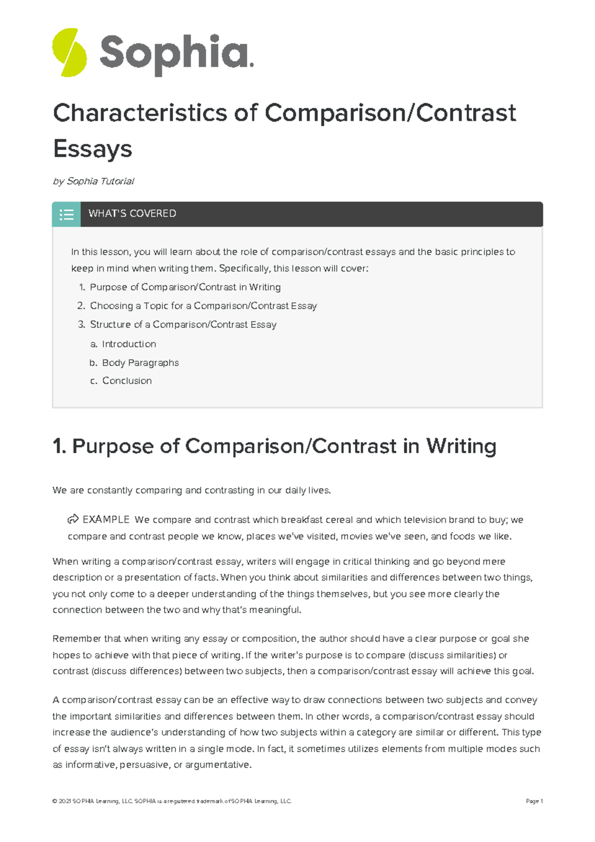 Characteristics of Comparison/Contrast Essays (ENG101 Lesson) - Studocu