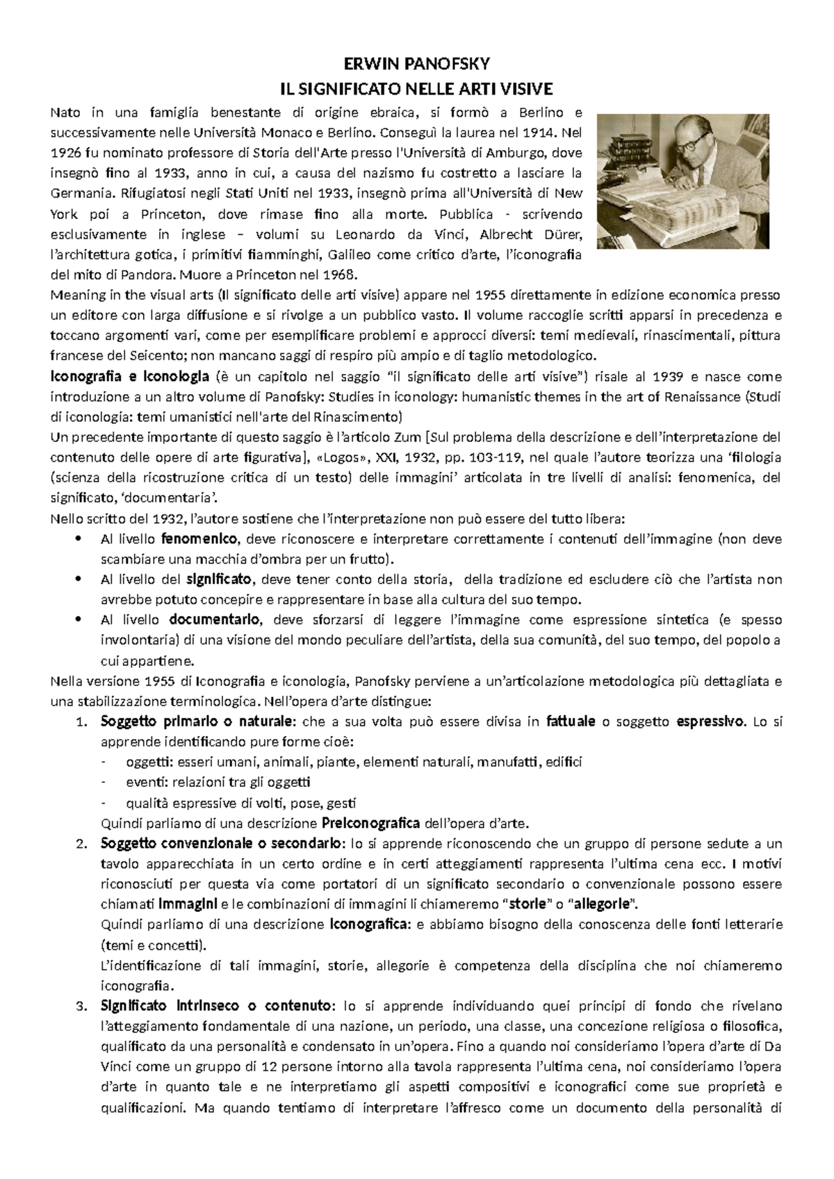 1. Erwin Panofsky - Riassunto Iconografia e iconologia - ERWIN PANOFSKY ...