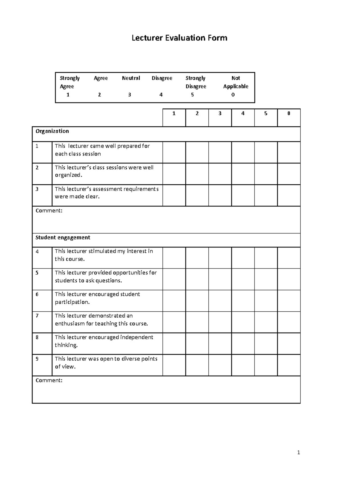 Lecturer Evaluation Form 1: Student Feedback and Assessment Criteria ...