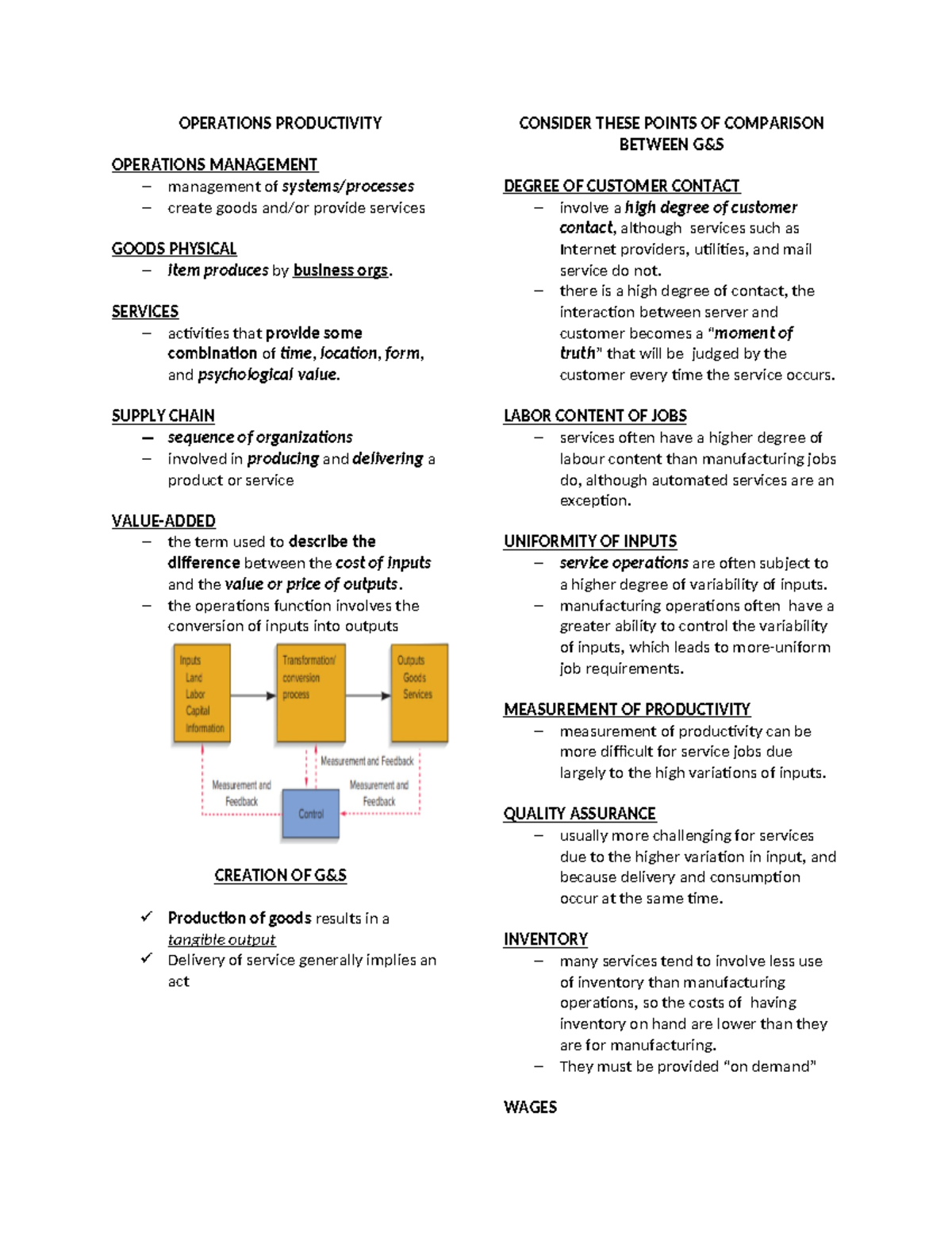Operations Management Preliminary Review (OM 101) - Studocu