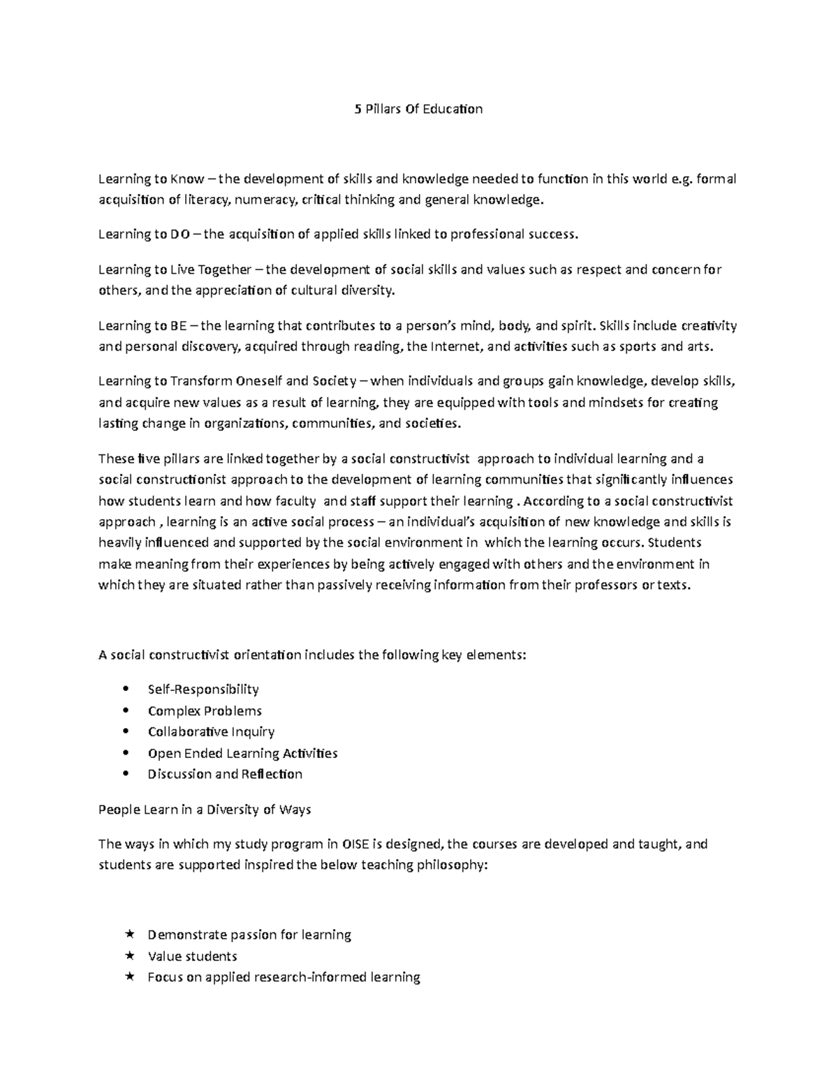 5 Pillars Of Educations - 5 Pillars Of Education Learning to Know – the ...