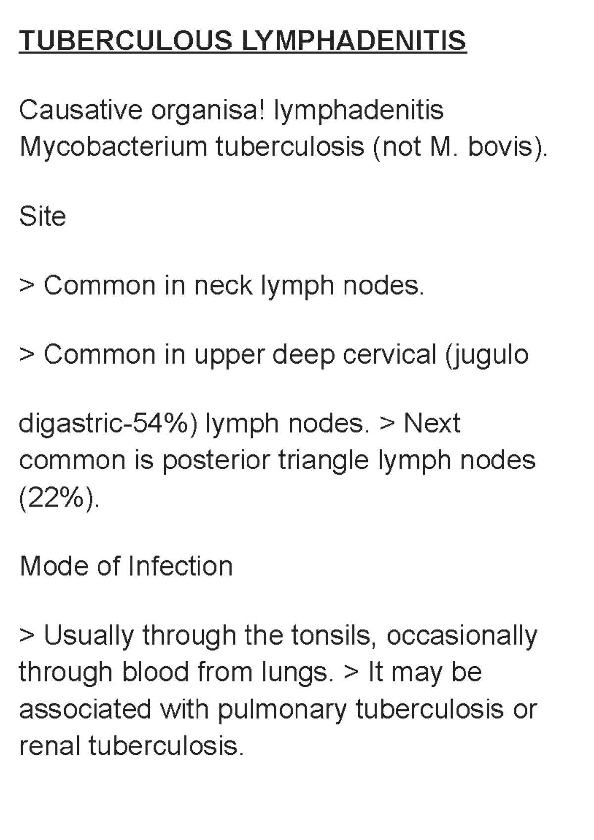 Tuberculous Lymphadenitis: Cause, Stages, Diagnosis & Management - Studocu