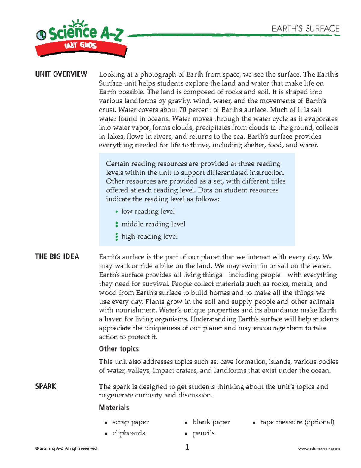 Earth Surface K-2 Unit Guide: Exploring Land and Water - Studocu